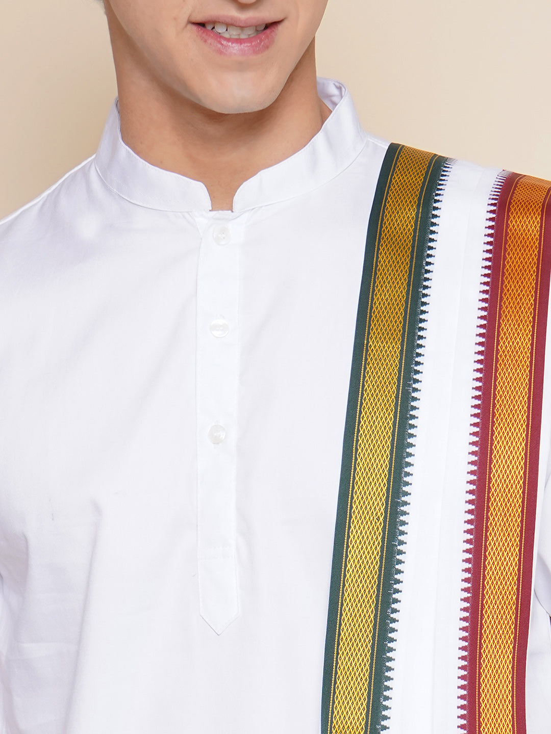 Men Cotton White Colour Kurta and Dhoti Pant with Angavastram Set ...