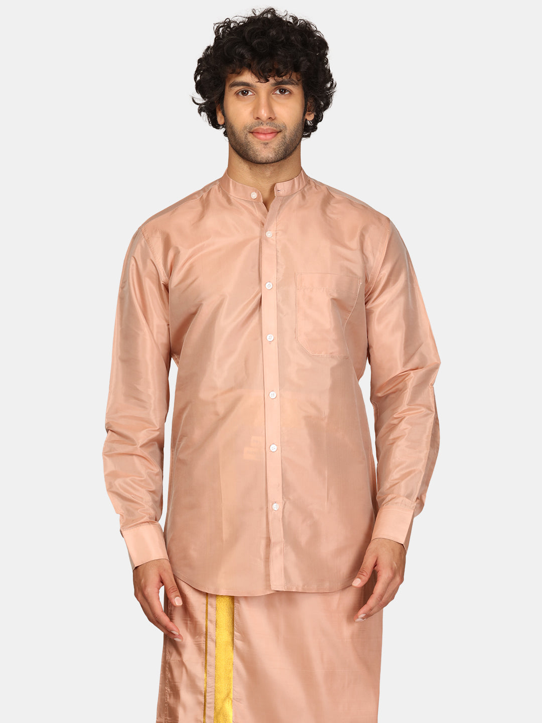 Men Solid Colour Mandarin Collar Virtual Silk Shirt – SETHUKRISHNA