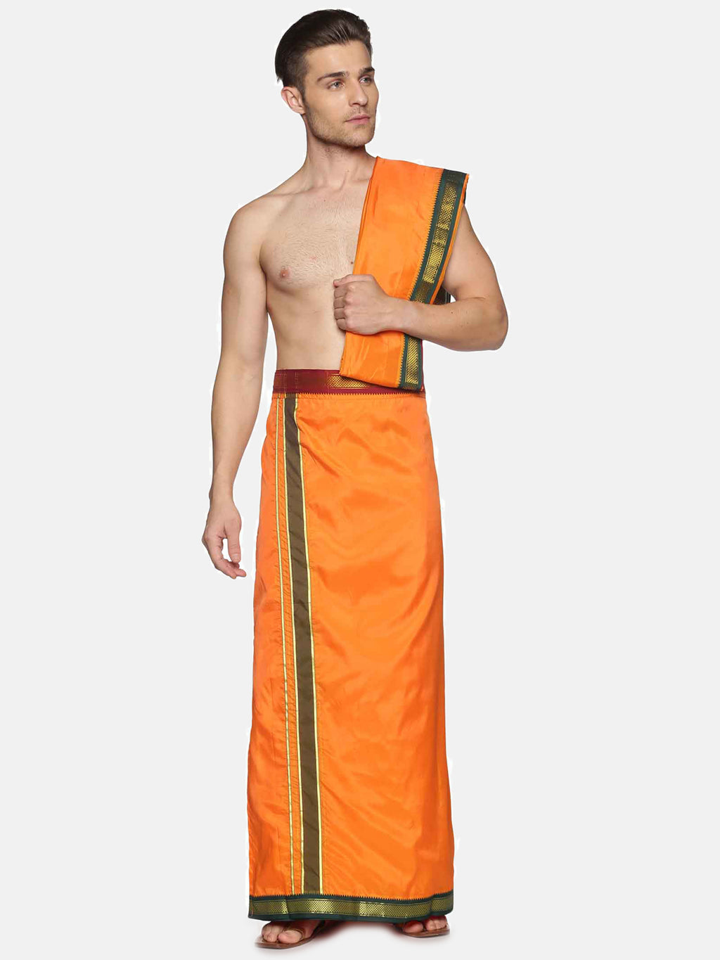 Men Orange Art Silk Readymade Dhoti With Angavastram Set – SETHUKRISHNA
