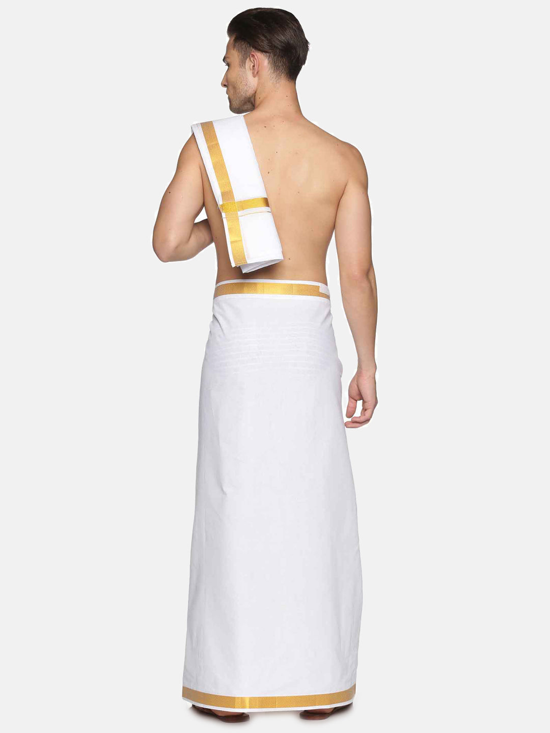 Men White Cotton Readymade Dhoti With Angavastram Set – SETHUKRISHNA